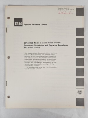IBM Systems Reference Library ~ IBM 2968 Model I11 Audio/Visual Control ...