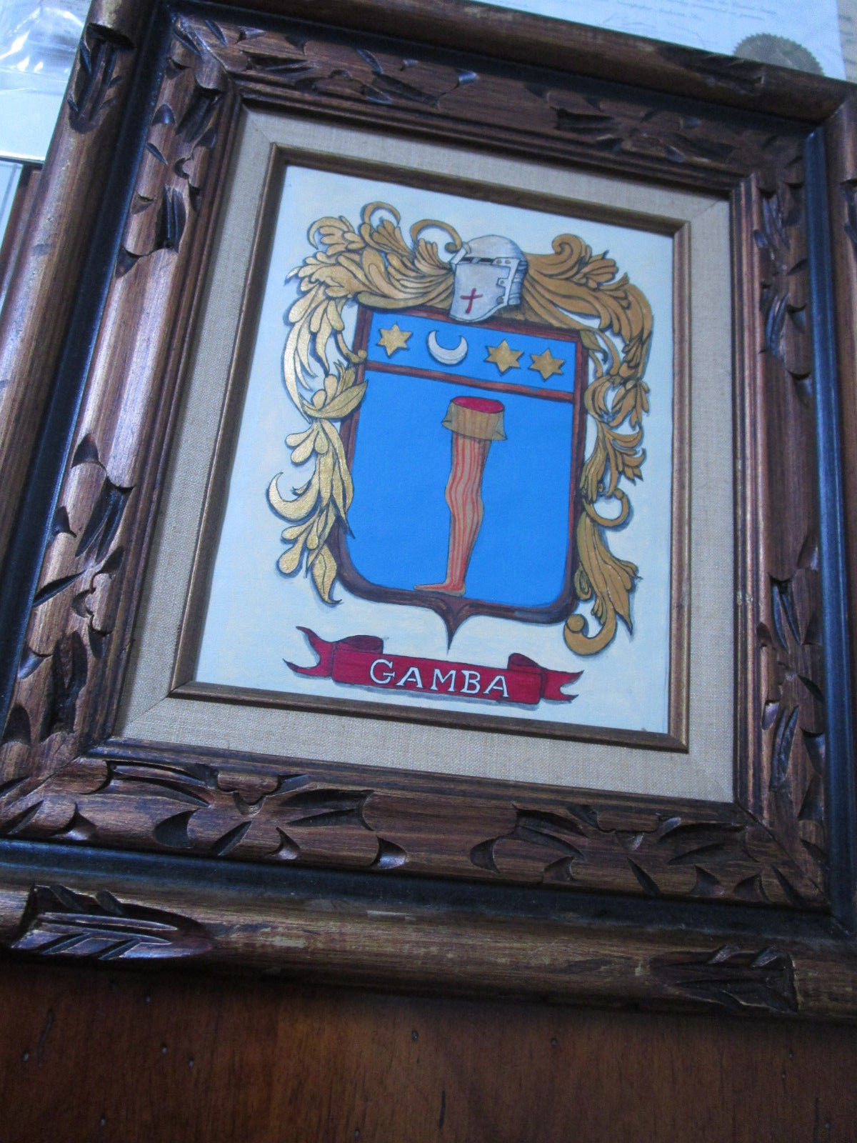Gamba Coat Of Arms / Gamba Family Crest , Framed, Matted On Paper 15 X ...