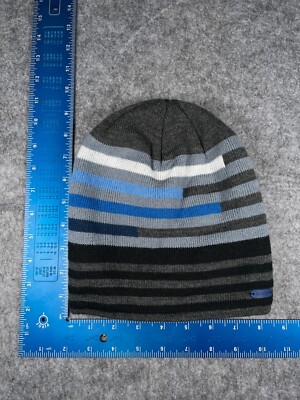 Frostbite Beanie Toque Mens One Size Blue Gray Stripe Knit 100% Acrylic ...