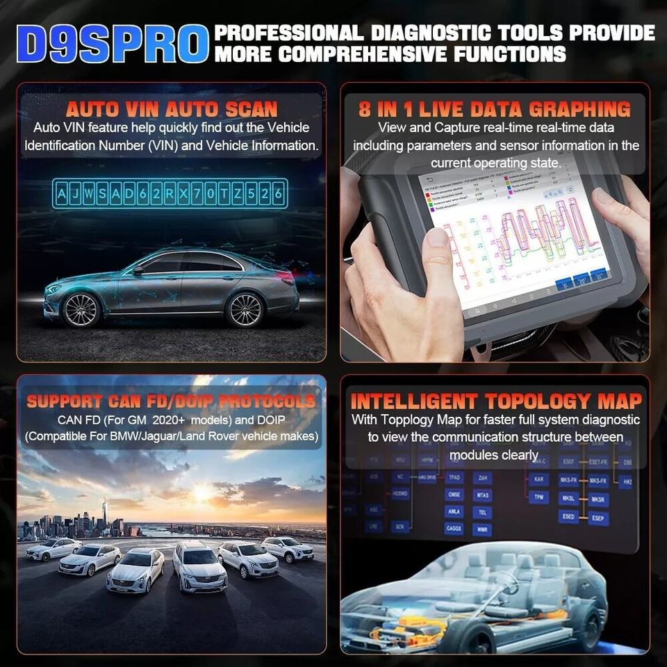 XTOOL D9S PRO Car OBD2 Scanner ECU Programming/Coding Diagnostic Tool ...