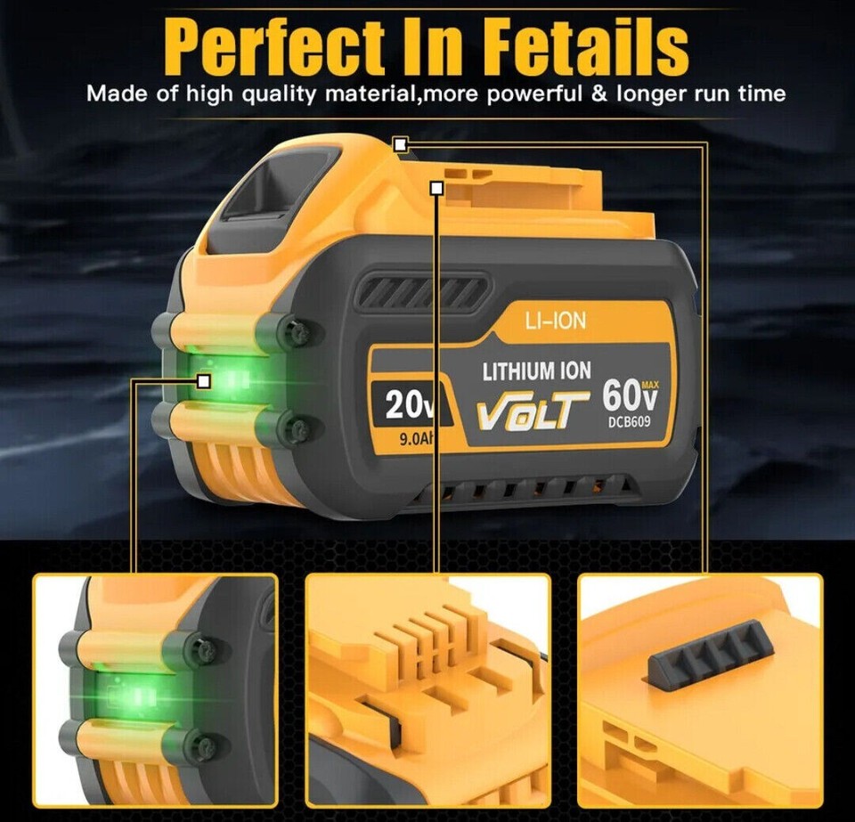 4Pack For DEWALT FLEXVOLT 20V/60V MAX 9.0Ah Lithium-lon Battery DCB609 ...