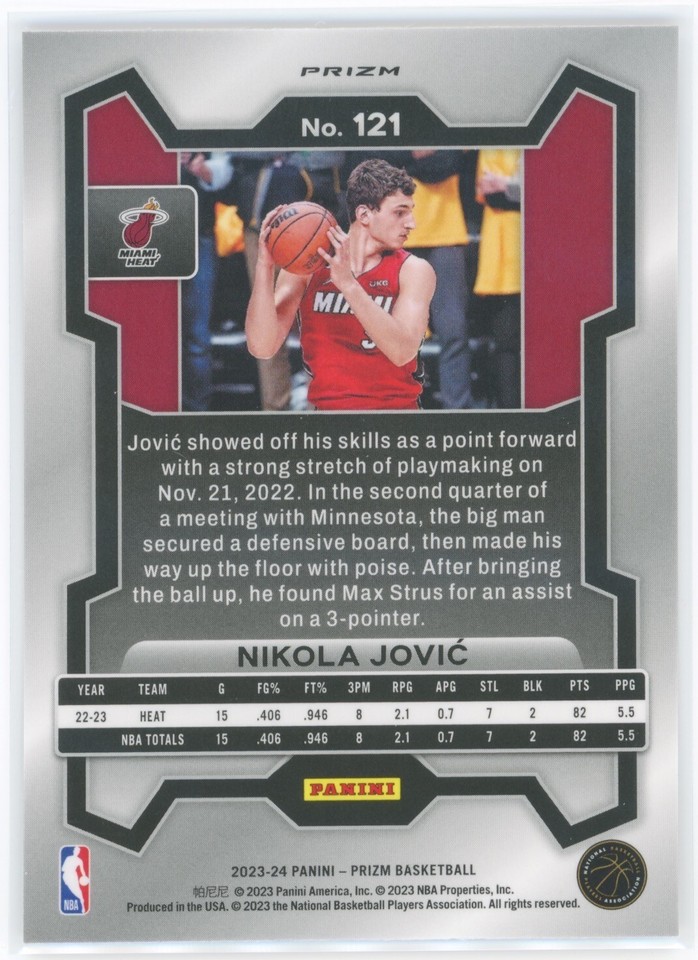 NIKOLA JOVIC 2023-24 PANINI PRIZM CRACKED ICE #121 | eBay