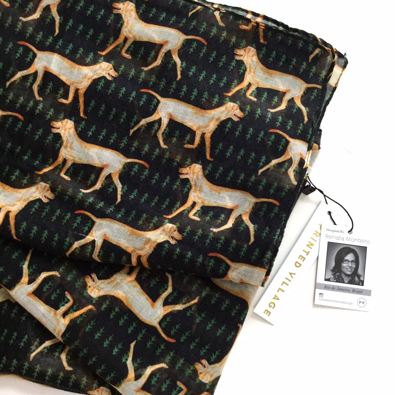 New Printed Village Labrador Dog Print Semi-Sheer Scarf Shawl Wrap 72 ...