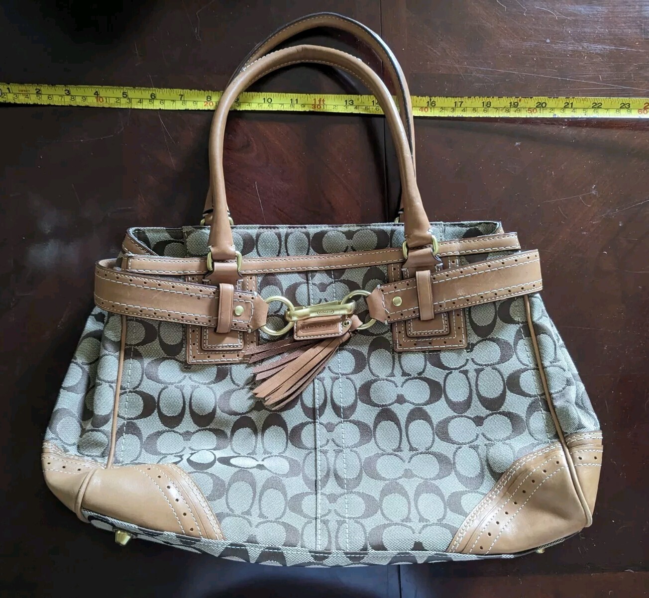 Authentic Coach Signature Tan Canvas & Leather Purse … - Gem