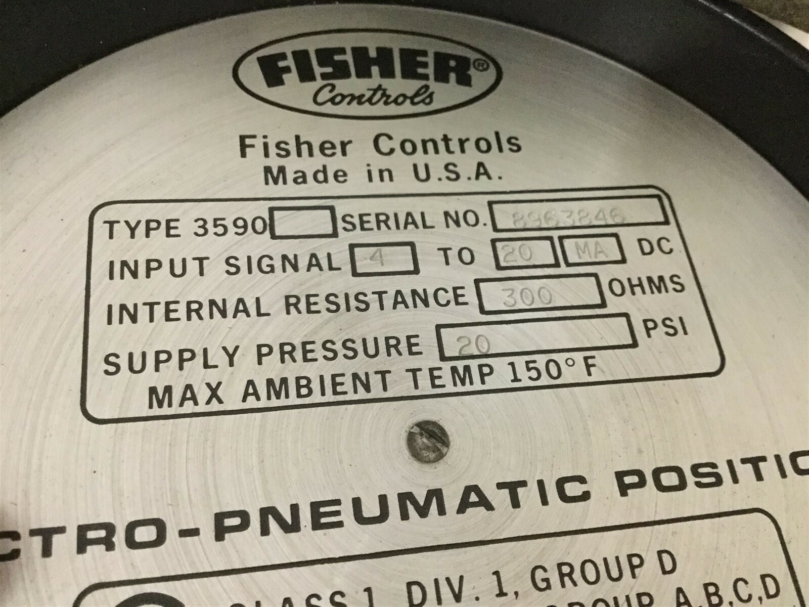 Fisher 667 Actuator with EZ Body and 3590 Electro-Pneumatic Positioner ...