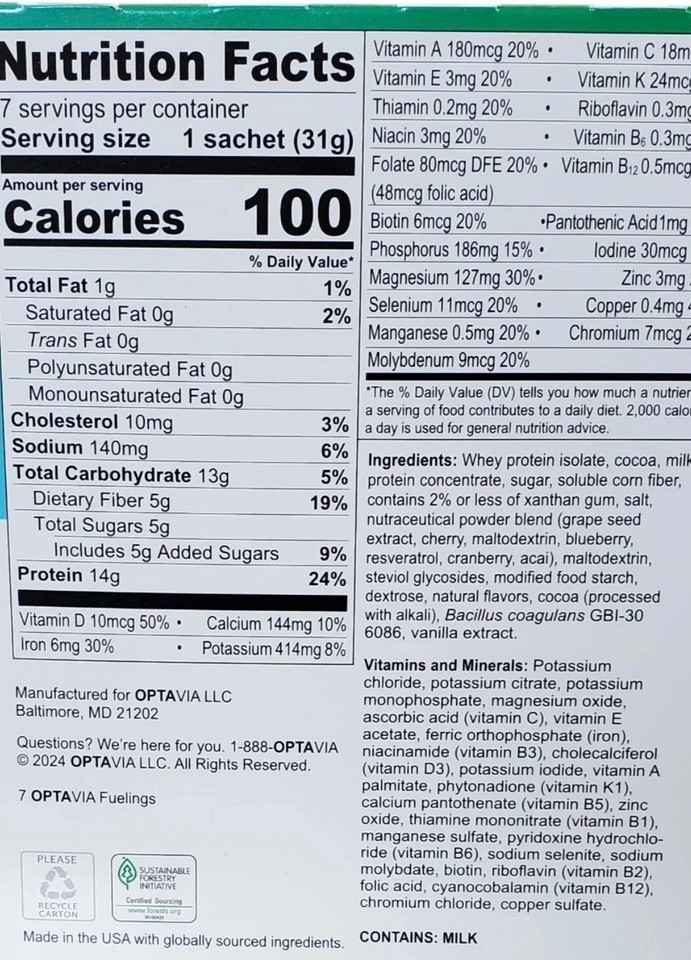Optavia RICH DARK CHOCOLATE Shake MIX 7 Packet 12/2026 NIB FAST Ship ...