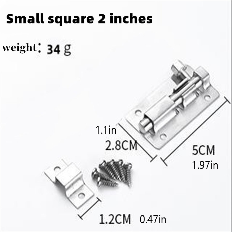 2" Stainless Steel Square Door Latch Sliding Lock Bolt Staple Gate ...
