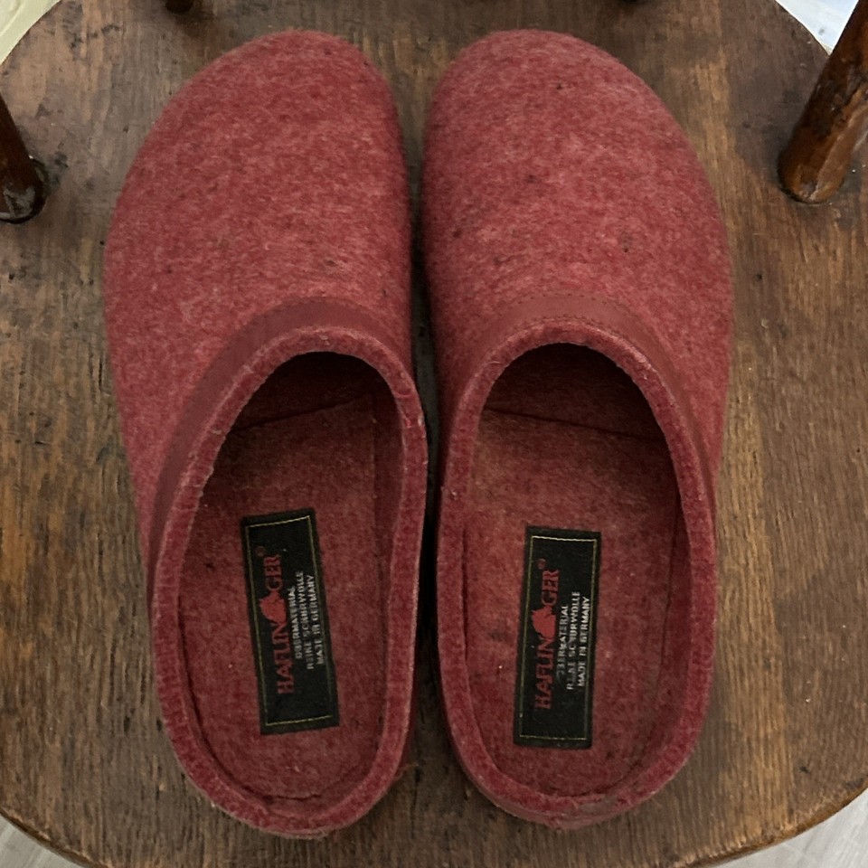 Haflinger 38 / 7 Women’s GRIZZLY RED Wool Clogs Slippers Mules Leather ...