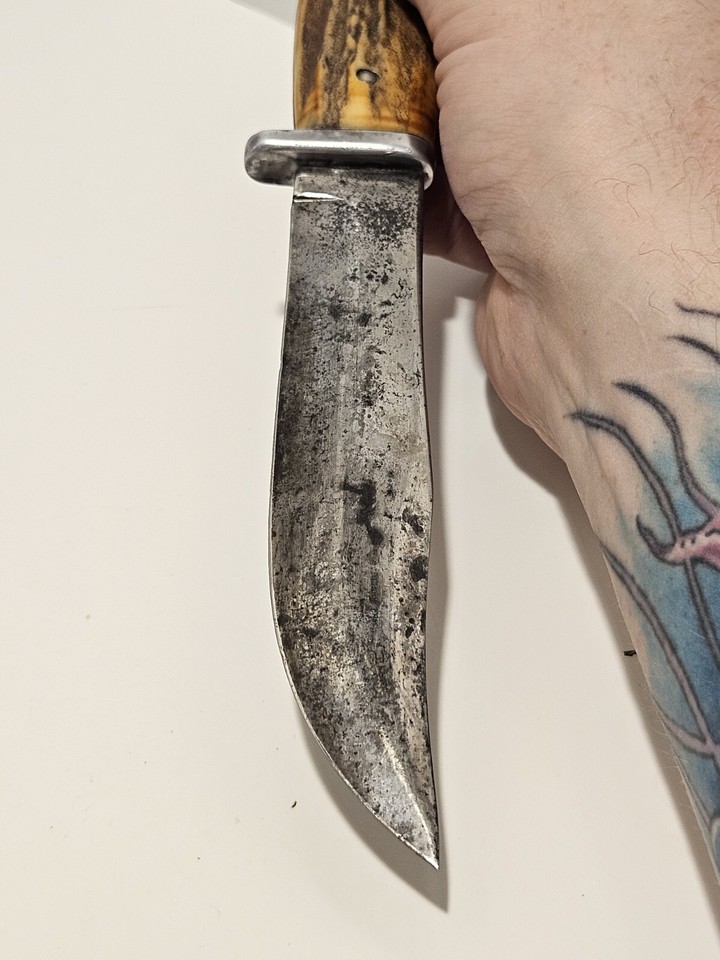 Kinfolks Flame Edge Super Hunter 568 TC Hunting Knife Stag Handle Old Vintage | eBay