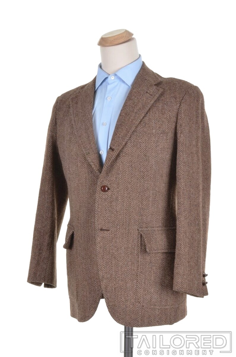HARRIS TWEED Brown Herringbone TWEED 3 Roll 2 Blazer … - Gem