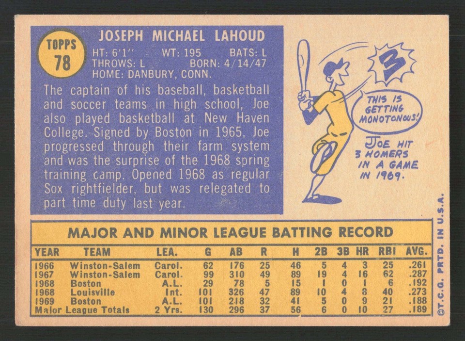 Joe Lahoud 1970 Topps #78 Boston Red Sox VG-EX {0528 | eBay