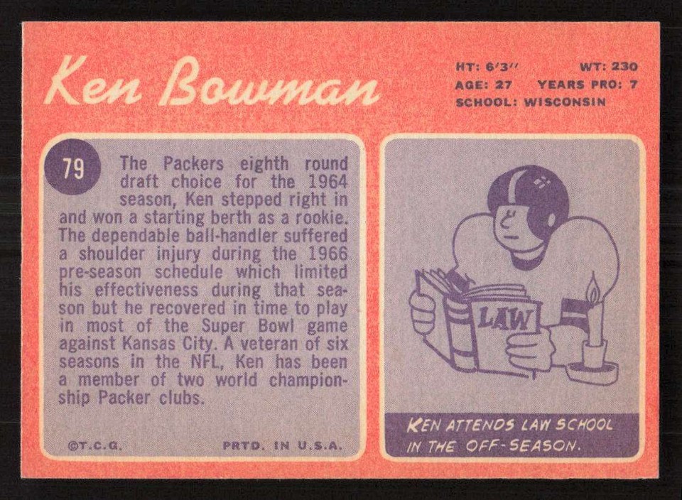 Ken Bowman 1970 Topps #79 Packers EX b {0421 | eBay