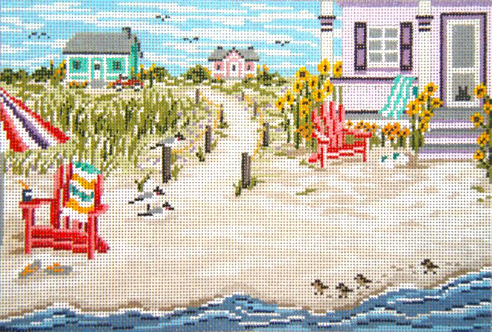 Summer Beachside Cottage Scene handpainted Needlepoint Canvas Needle ...