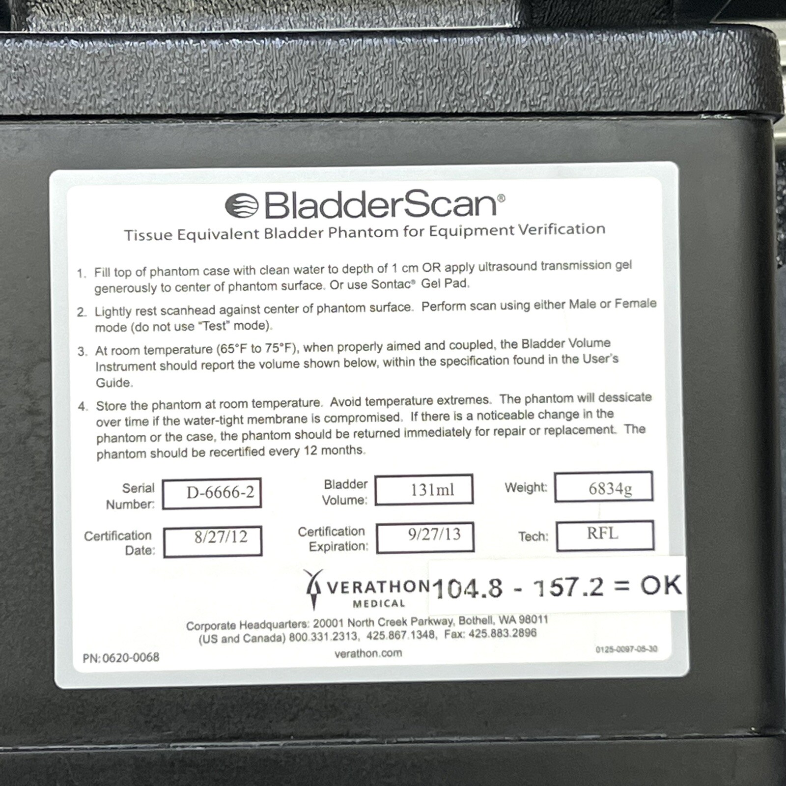 Verathon Medical P/N 0620-0068 Tissue Equivalent Bladder Phantom | eBay