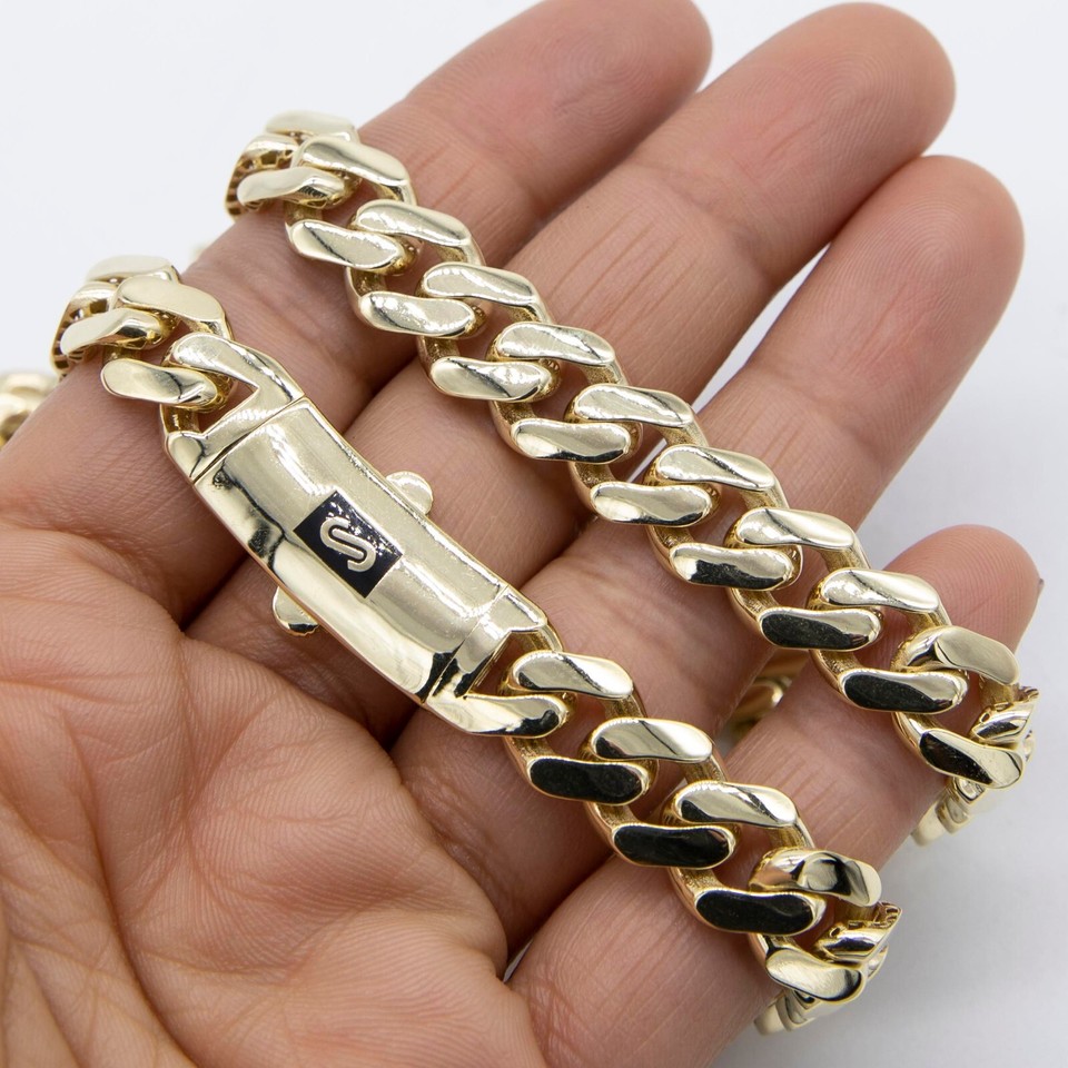 11mm Mens Miami Cuban Royal Link Chain Necklace Box Clasp Real 10K ...