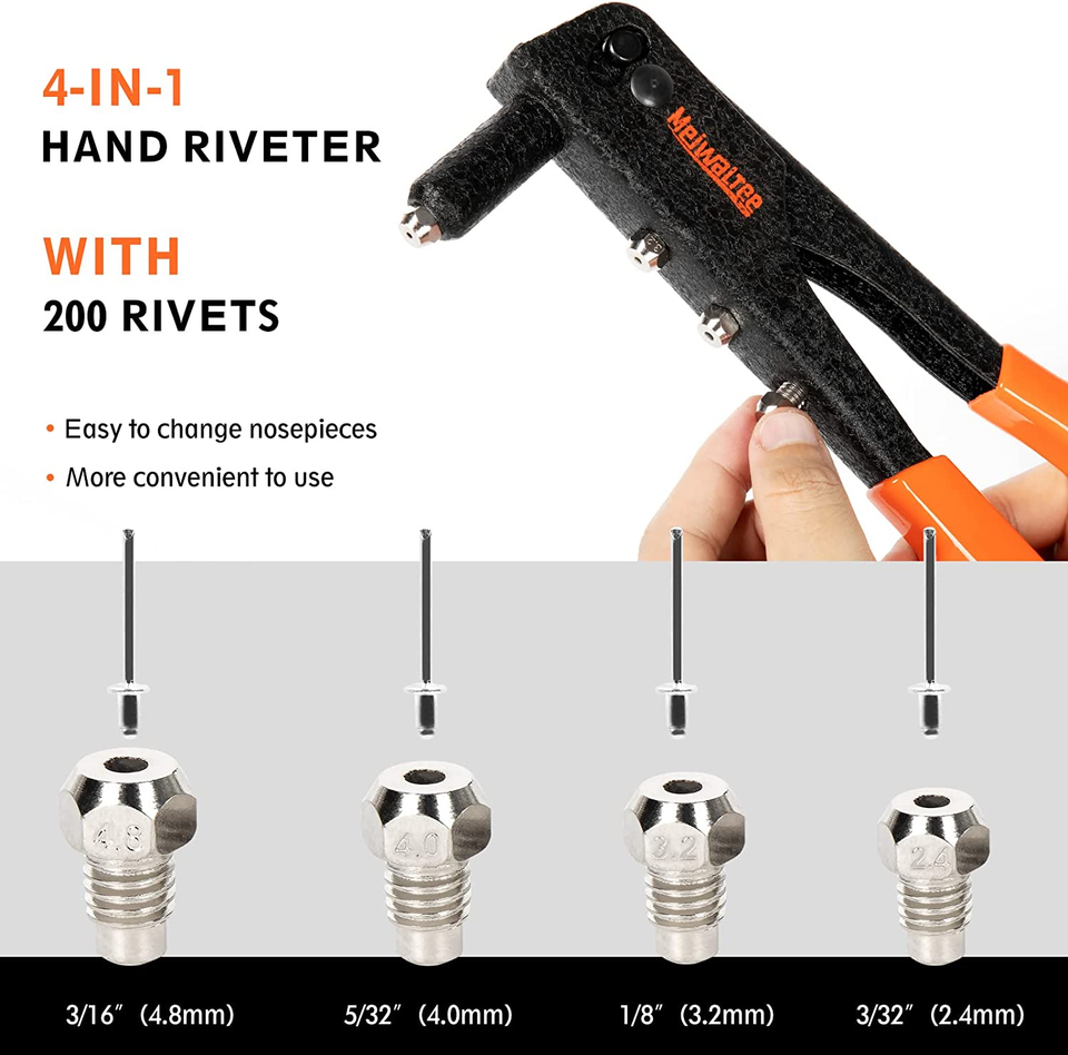 Heavy Hand Riveter Rivet Gun Professional Pop Rivet Gun Kit with 200pcs ...