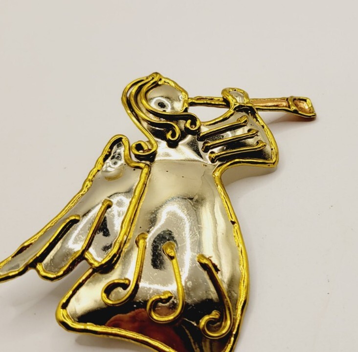 Vintage ANGEL Brooch Modernist Metal Three Tone Coppe… - Gem