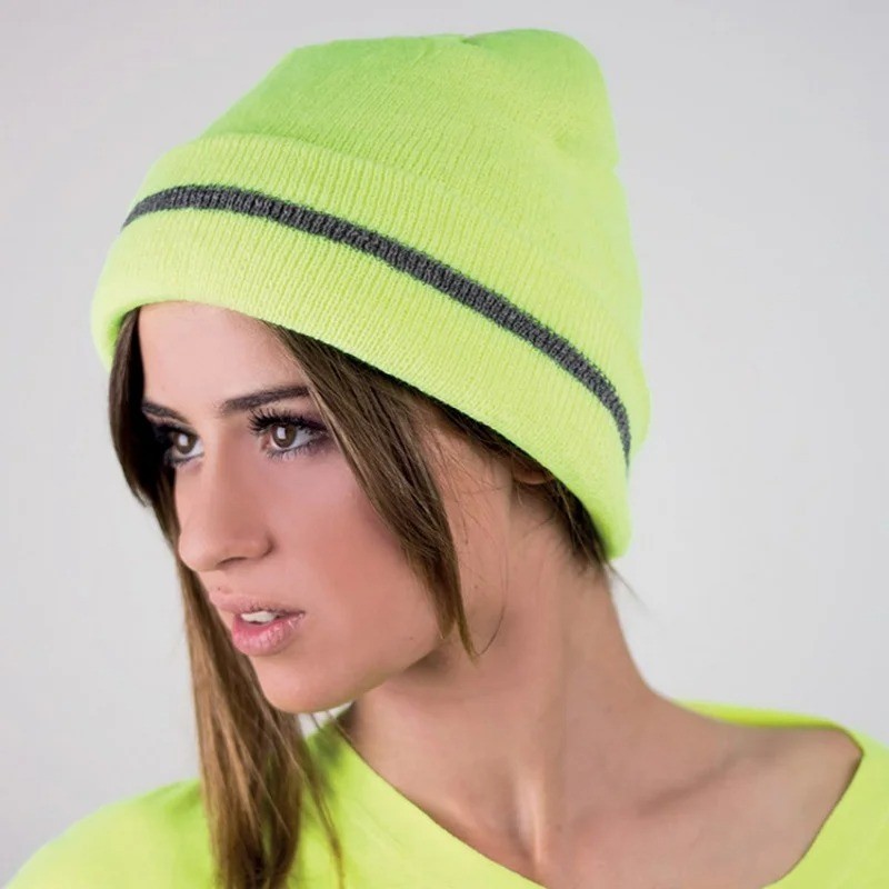 High Visibility Knit Cap Winter Warm Acrylici Ski Running Beanie Hat ...