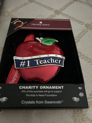 Teacher Gift Red Apple Christmas Ornament Swarovski Crystals Number One ...