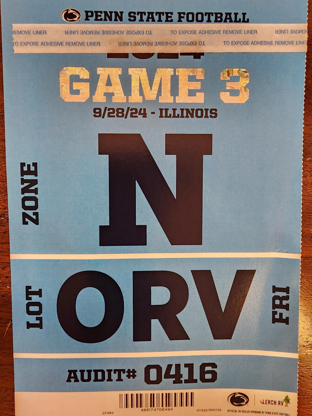 2024 Penn State Football ORV Parking Pass - Illinois (9/28/24) | eBay