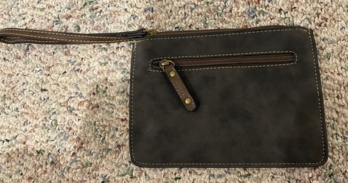 boc Gray, Vinyl Wristlet w/Zipper, Brown Lining, 7.5 x 5.5” | eBay