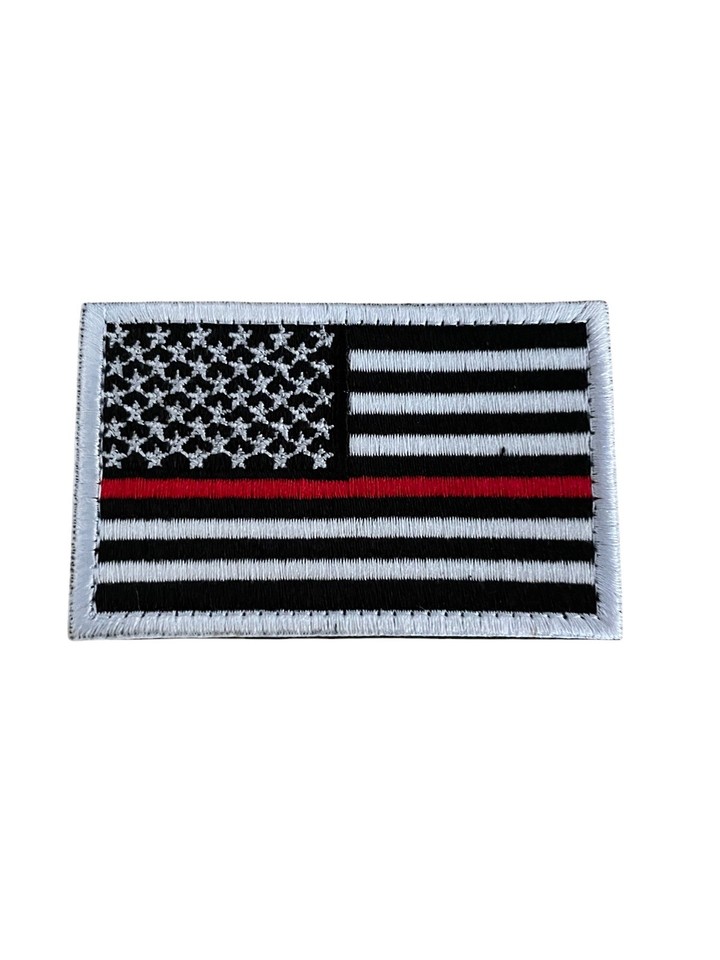 Thin Red Line Flag Embroidered Patch W/Hook N Loop Backing USA 2 Pack ...