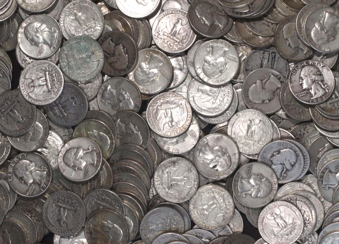 $1 Face Value 90% Silver Washington Quarters 25c Circulated (Four Coins ...