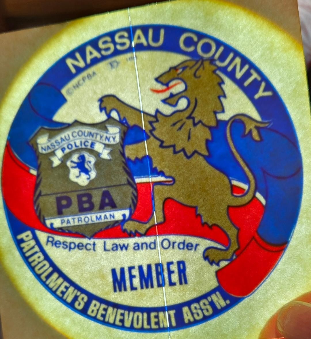 NASSAU COUNTY NY POLICE PBA WINDOW STICKER- NO DATE- MEMBER | eBay