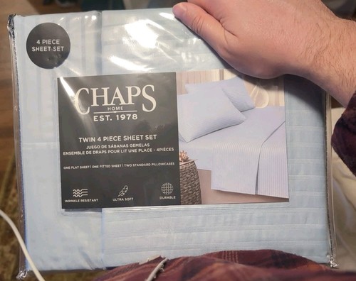 CHAPS by Ralph Lauren Twin Sheet Set w/4 Pillowcases Light Blue+ ...