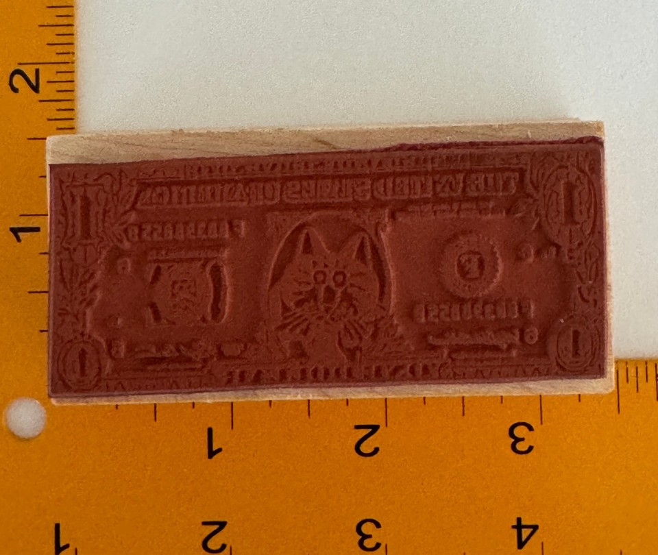 Cat on One Dollar Bill - B. Kliban Cat Rubber Stamp by Unbranded - RARE ...