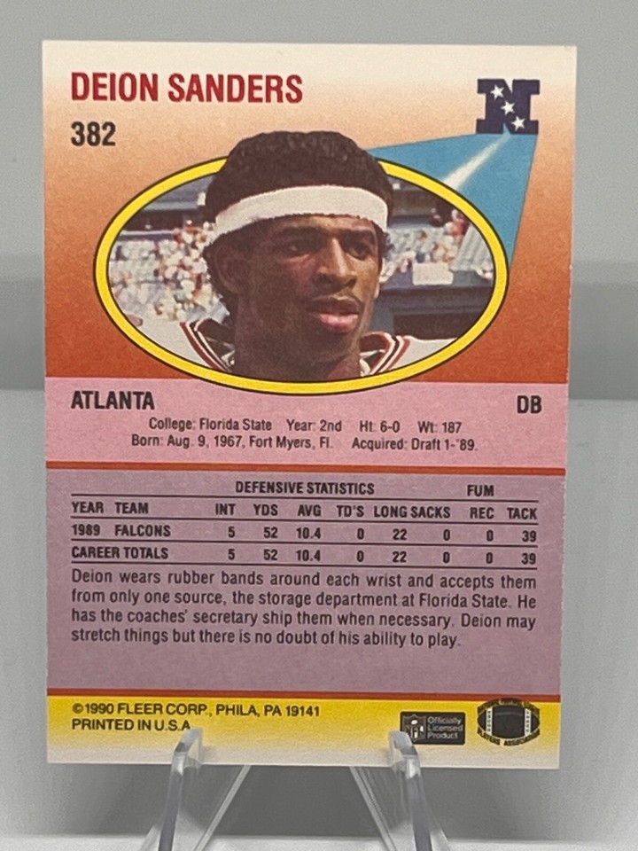 1990 Fleer Football Deion Sanders Rookie card # 382 HOF Coach Prime NM ...