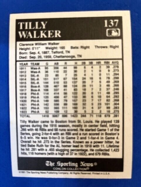 MLB - Tilly Walker 1991 Sporting News Conlan Collection - Red Sox | eBay