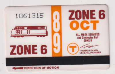 BOSTON - MBTA Monthly Pass Oct. 1989 ZONE 6 | eBay