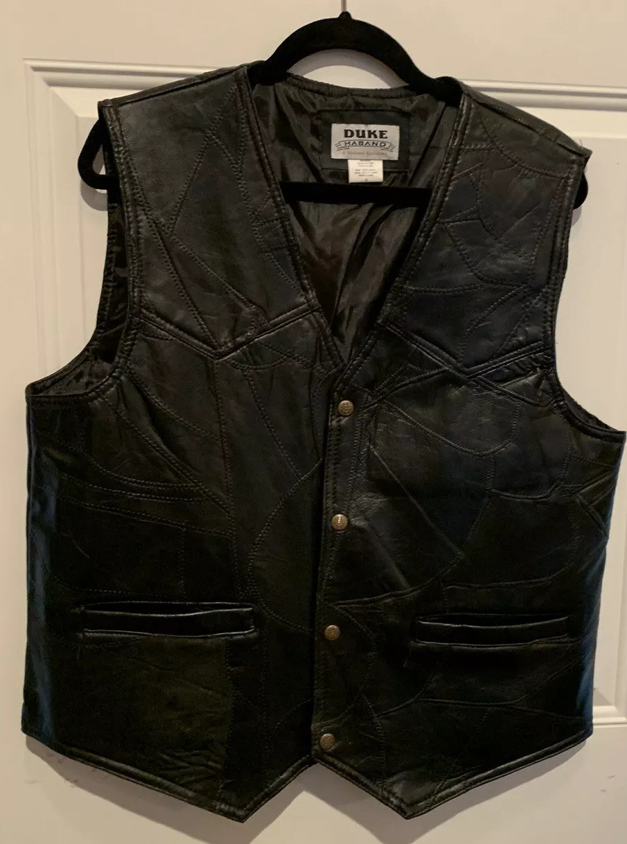 Haband DUKE Leather Vest Men's MED Black Patchwork Biker Western Urban ...