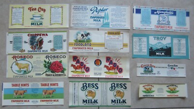 Collection of 12 Old Vintage EVAPORATED MILK - CAN LABELS - All ...