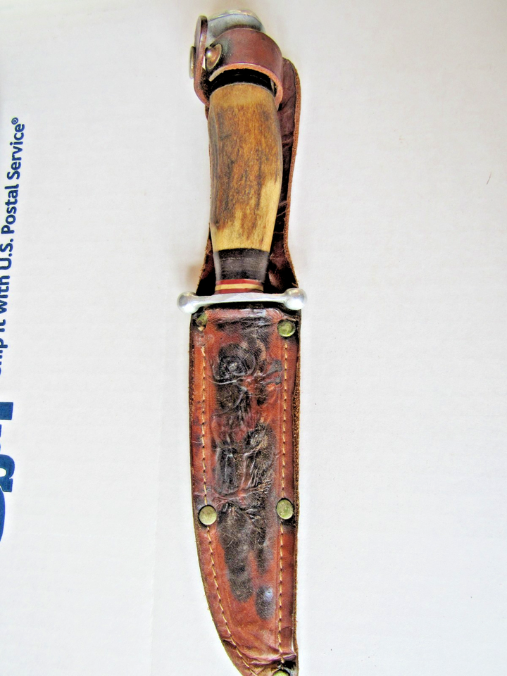 VINTAGE STAG BONE HANDLE KNIFE SHEATH SOLINGEN GERMANY DEER HUNTING | eBay