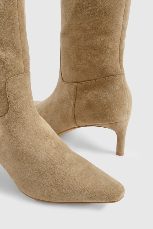 SALE WOMENS BROWN SIZES 4-8 ALMOND TOE MID PENCIL HEEL MID CALF HIGH ...