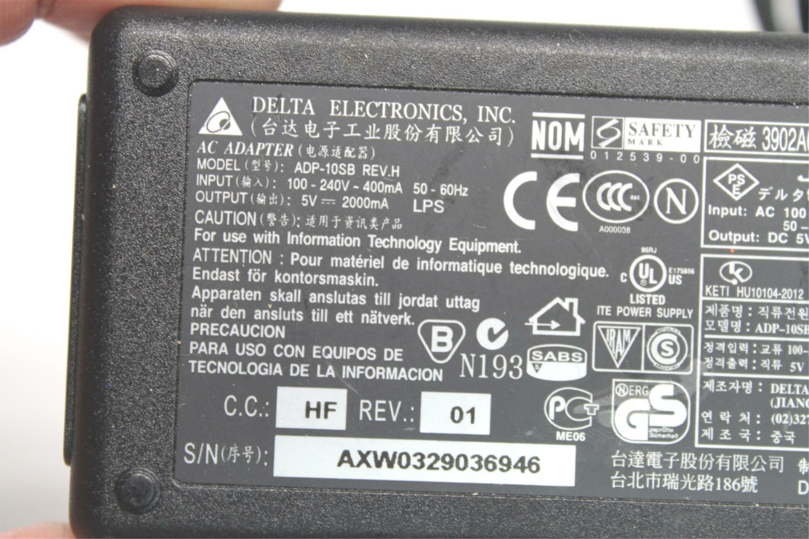 Original Delta Electronics ADP-10SB Home Office Charger Power Adapter ...
