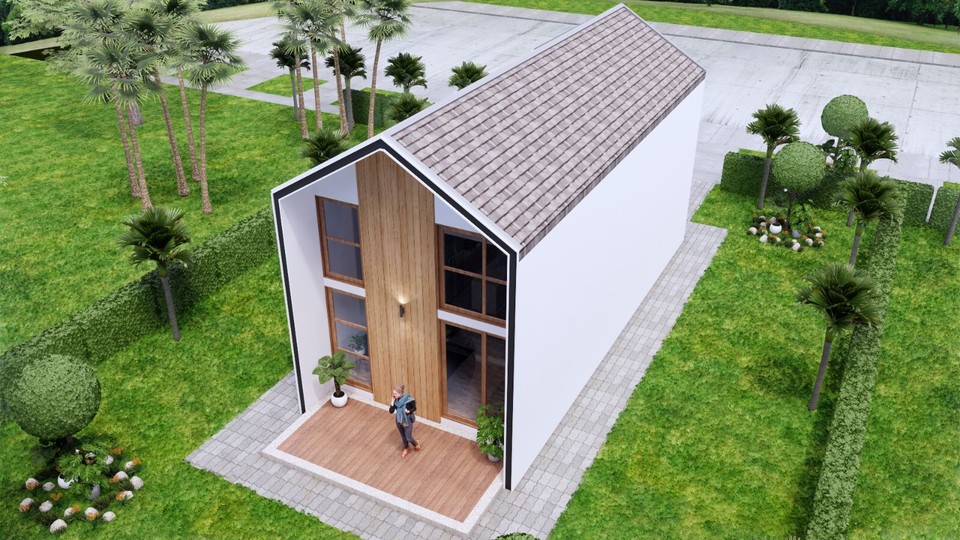 16x33 Feet House Plan 5x10 Meter 2 Beds 2 Baths Gable Roof PDF (A4 Hard ...