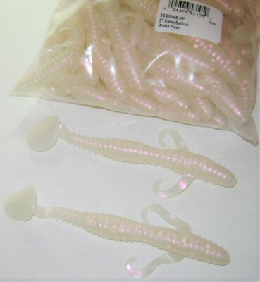 MISTER TWISTER 50 PACK 5 INCH SWIMSATION SWIMBAIT JIG LURES WHITE PEARL ...