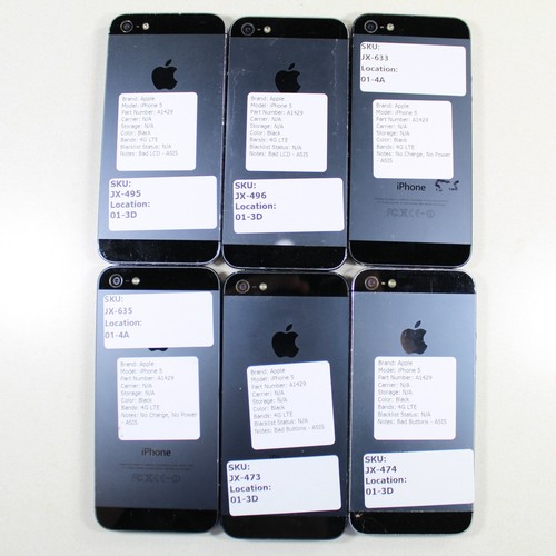 Vintage Apple iPhone 5 A1429 Smartphone 4G LTE Black Lot of 6 For Parts ...