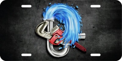 Plumbing Plumber Pipe Drain Fittings Wrench Aluminum Car Vanity Plate ...