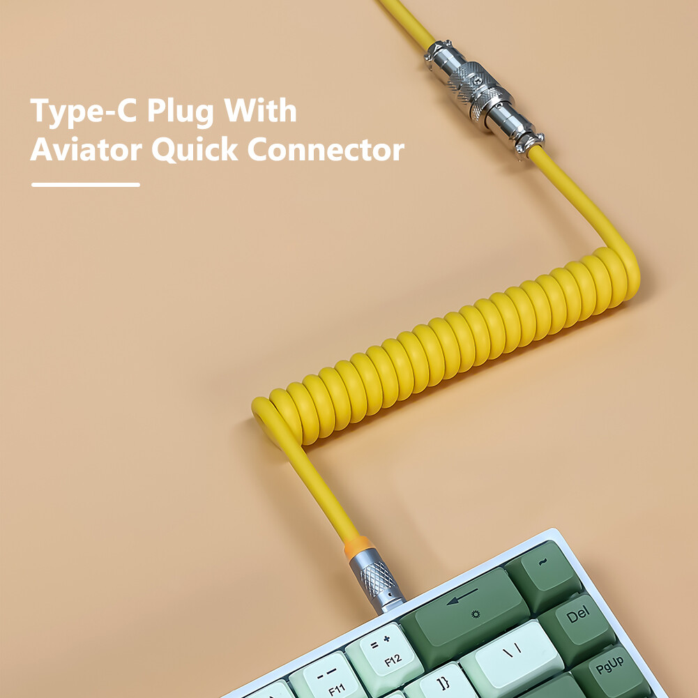 2 in 1 RGB Coiled Cable Type-C to USB Mechanical Keyboard Aviator Cable ...