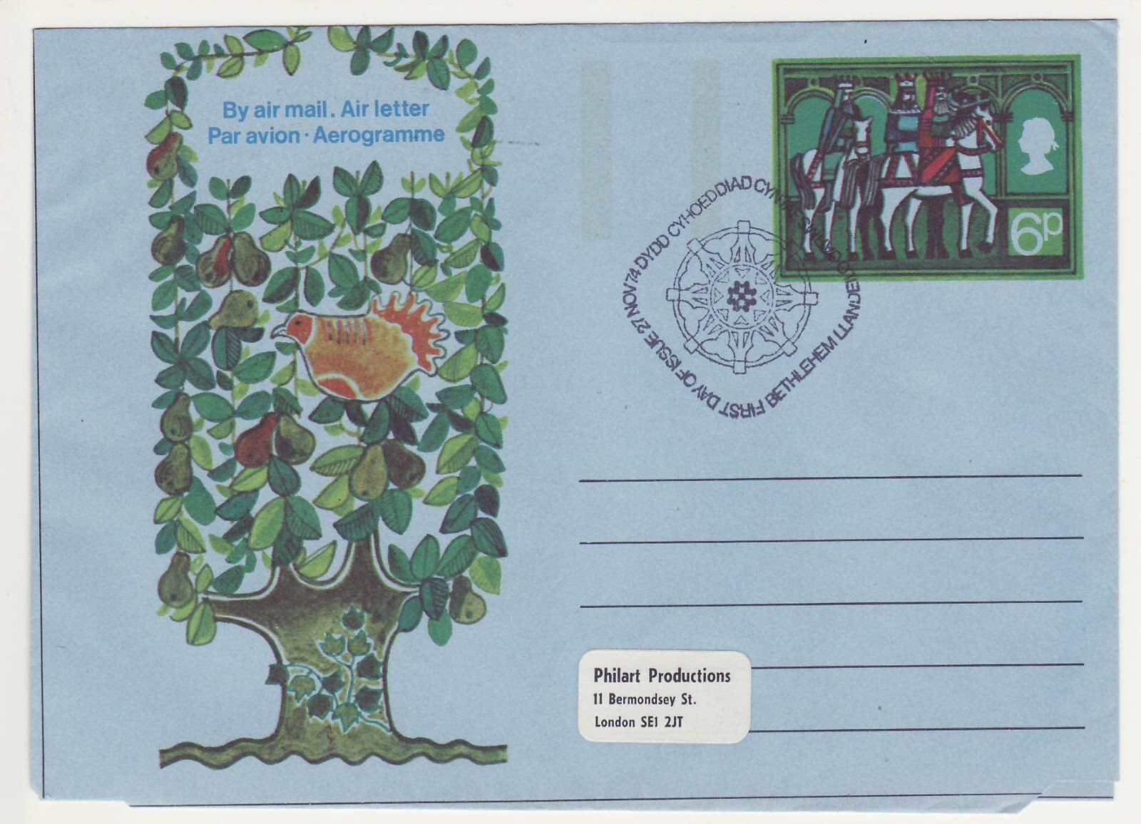 GB Stamps Aerogram / Air Letter APS27 - 6p Xmas Partridge Pear Tree ...