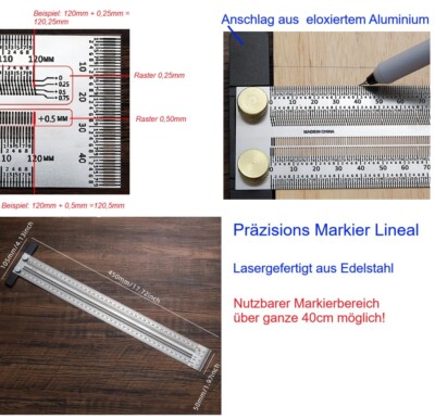 V2A Präzision Lineal mit Anschlag Markierungen Fein Raster 0,25mm ...