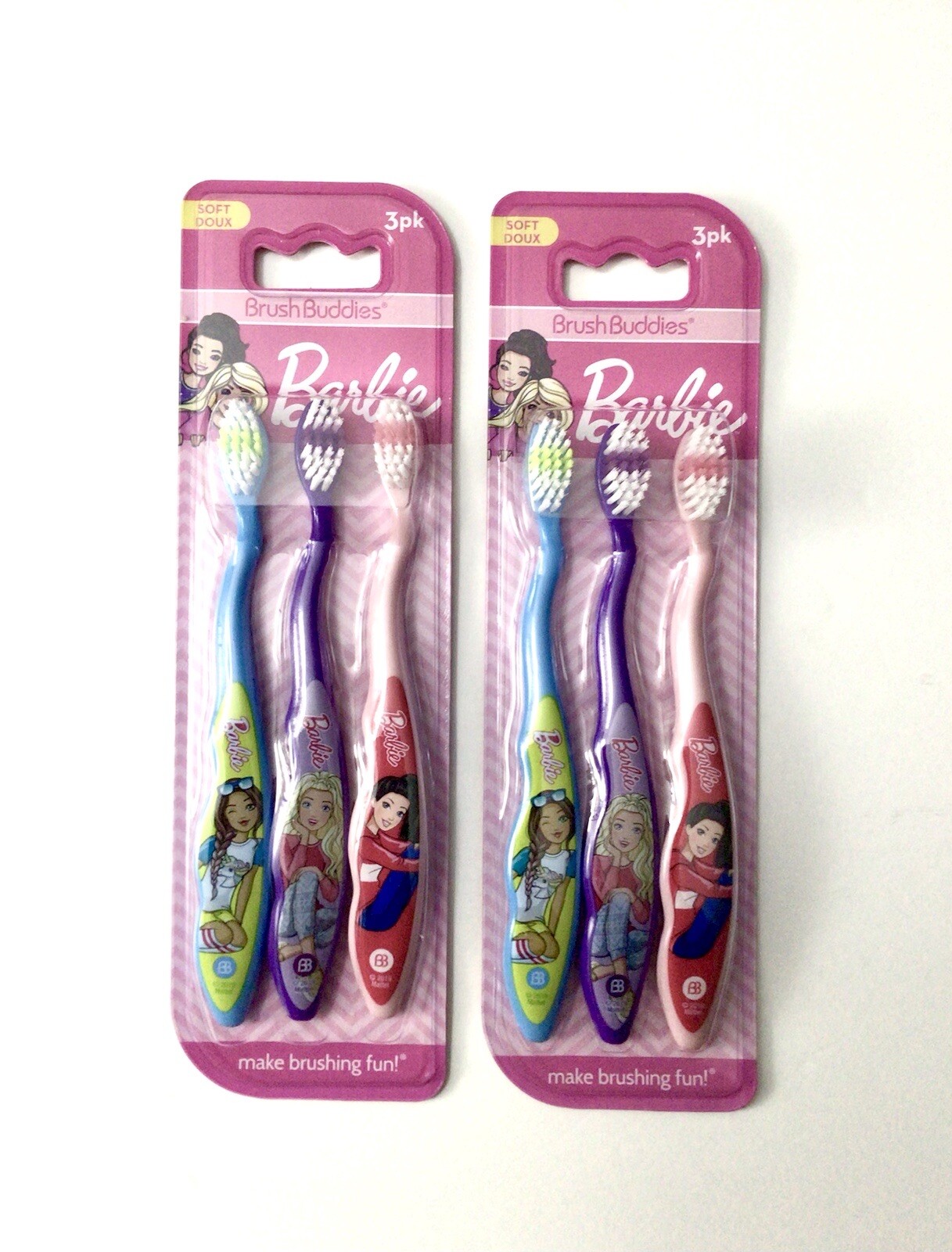 6 PCS BARBIE TOOTHBRUSHES SOFT BRISTLES BY BRUSH BUDDIES ( 2 SET OF 3PC ...