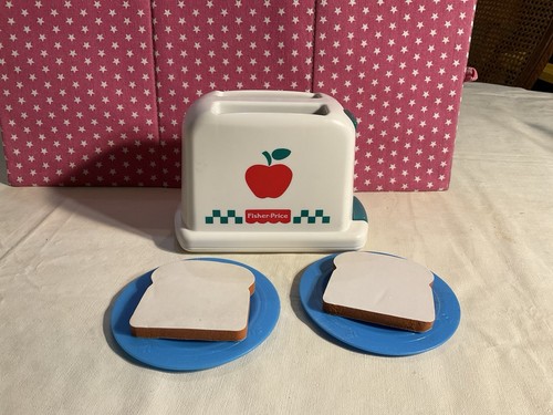 Toy Pop up Toaster Kitchen Fisher 1997 Apple Graphic White Green Red ...