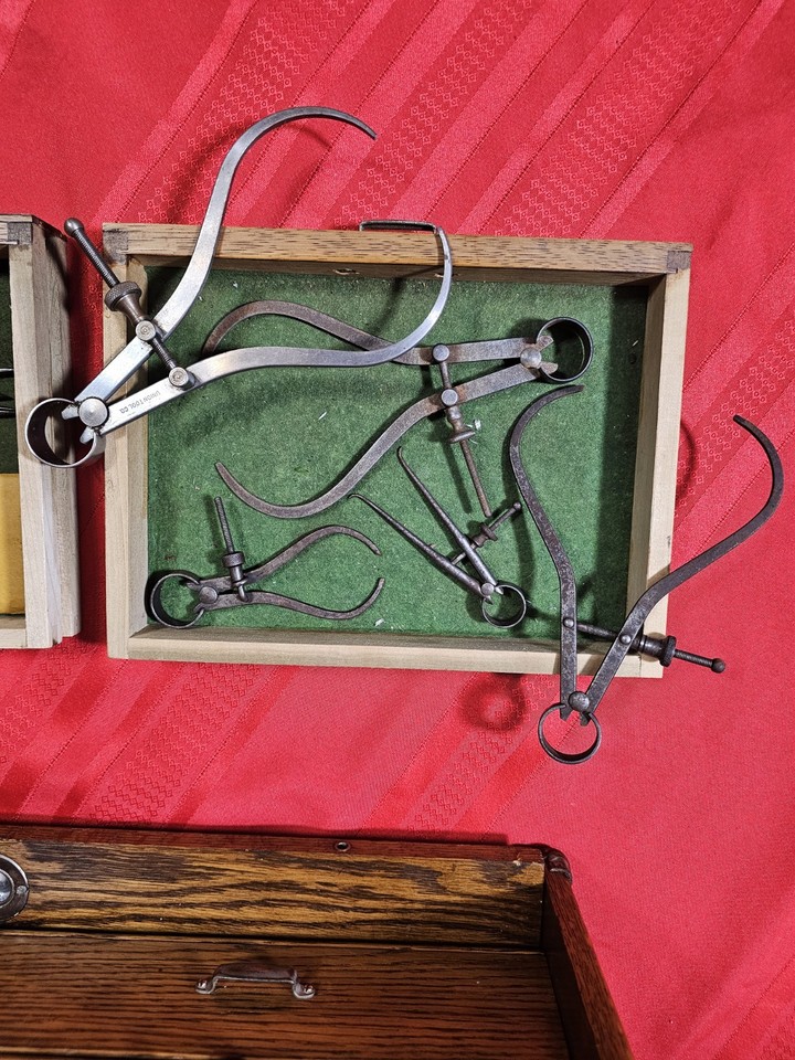 Antique Union Tiger Oak Machinist Box 7 drawer Chest W/ Starrett ...