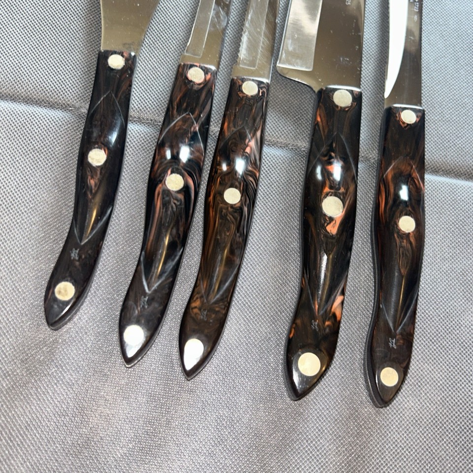 Vintage 5 Piece CUTCO Knife Set #1768-1729-1724-1723-1725 Orange/Brown ...
