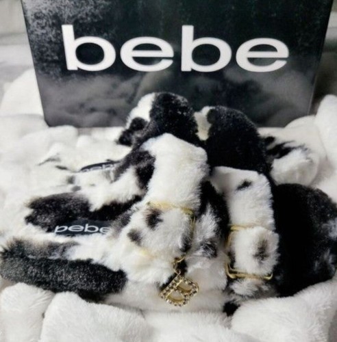 BeBe Fanny Faux Fur Slippers Sandals Black & White Fuzzy Size 7 NEW ...